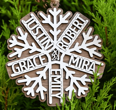 Personalised Name Snowflake Decoration - Bespoke Engravers